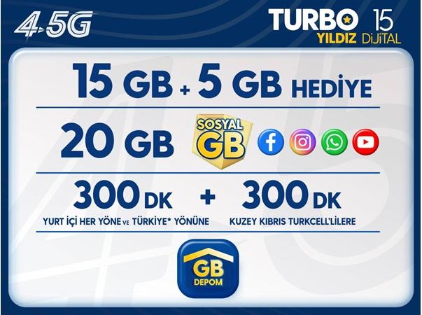 Turbo Yıldız 15GB Dijital + 5GB | Faturasız | Paket Detay | Kuzey Kıbrıs Turkcell